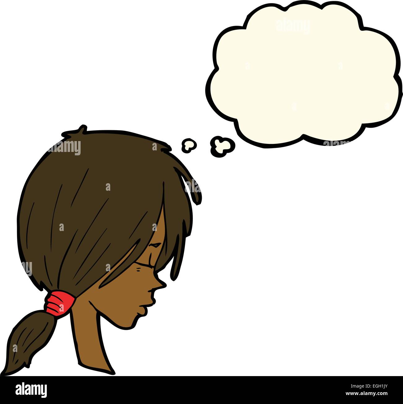 cartoon girl looking thoughtful with thought bubble Stock Vector Image ...
