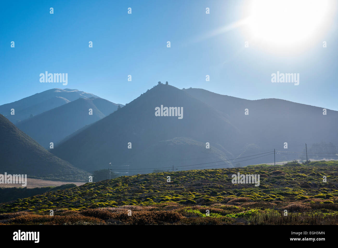 The Sun rising over the Santa Lucia mountains. Monterey coast ...