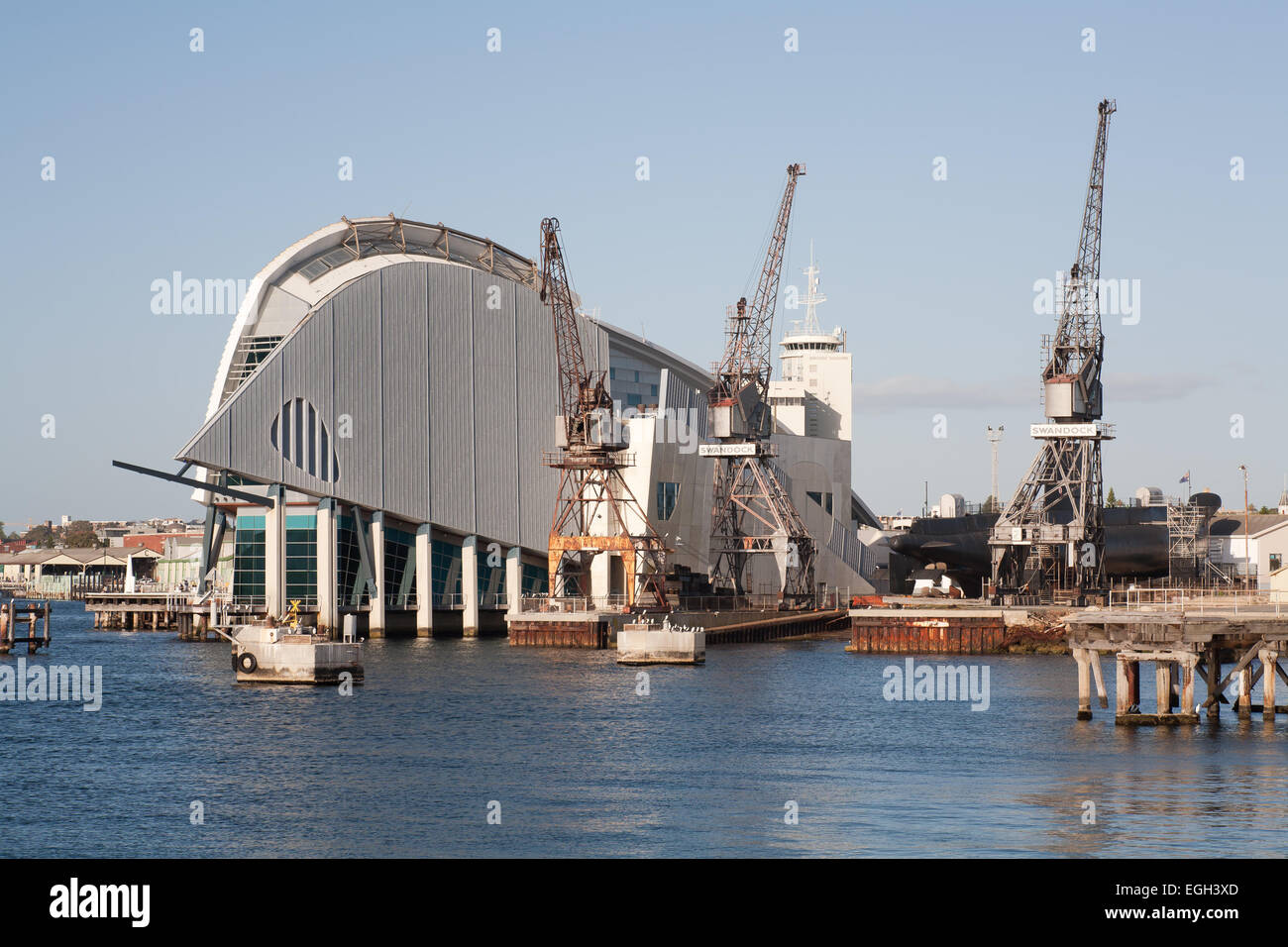 Historic dockside cranes and the Fremantle Maritime Museum, Western ...