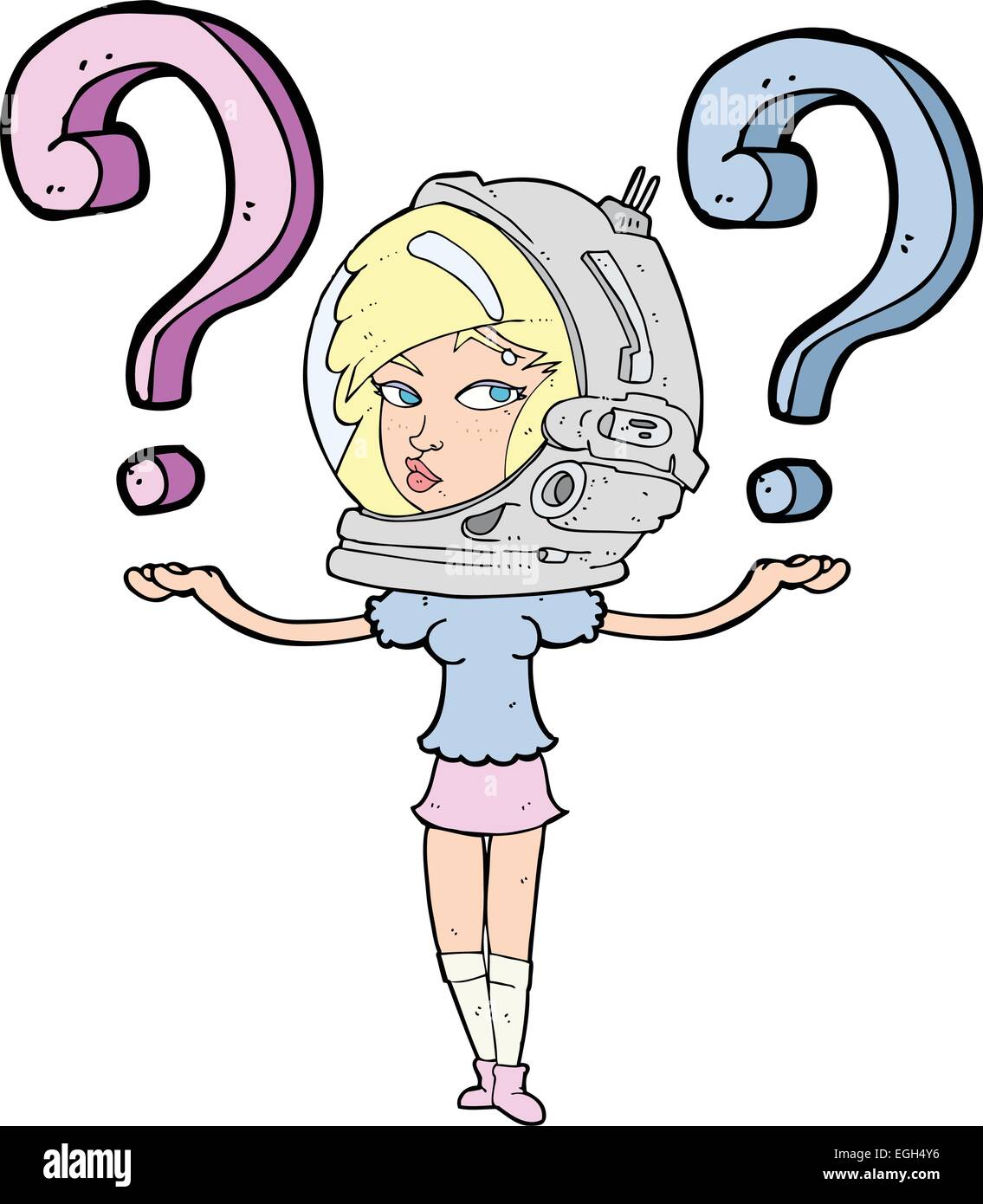 cartoon woman in astronaut helmet asking questions Stock Vector Image ...