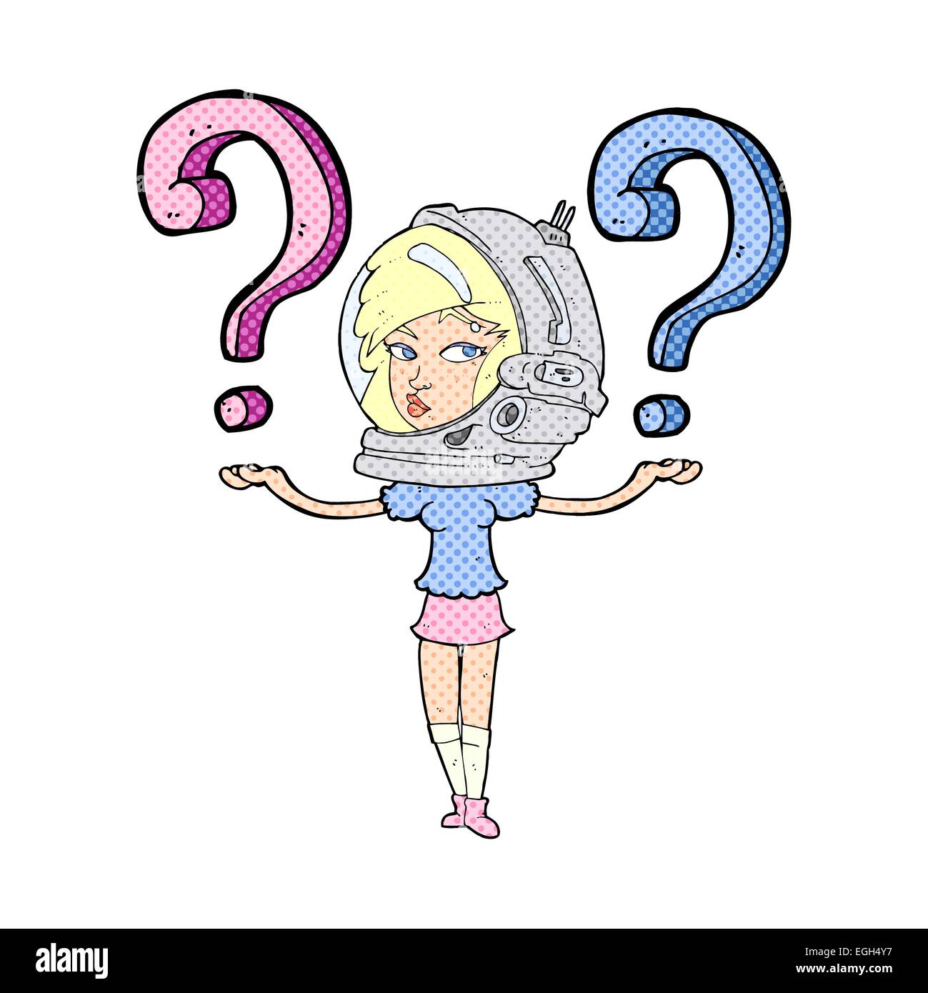 cartoon woman in astronaut helmet asking questions Stock Vector Image ...