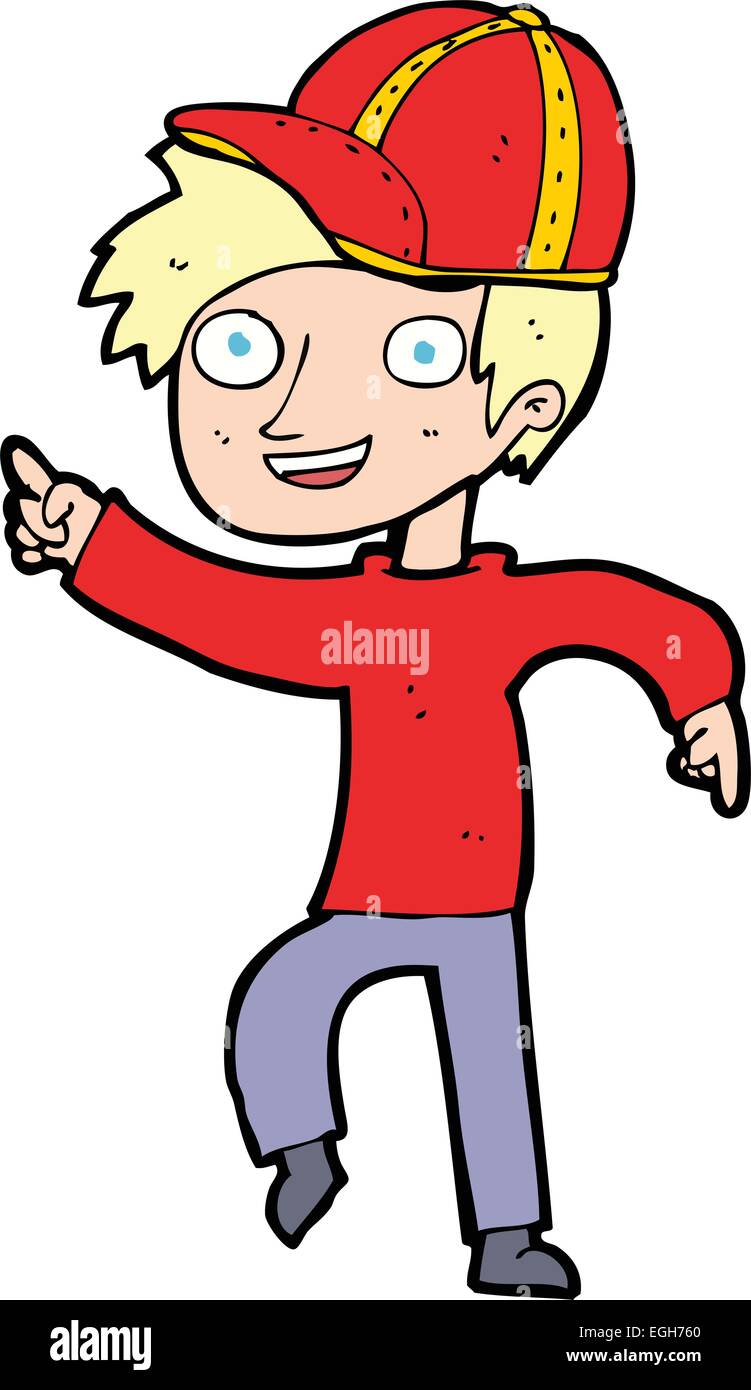 cartoon boy wearing cap pointing Stock Vector Image & Art - Alamy