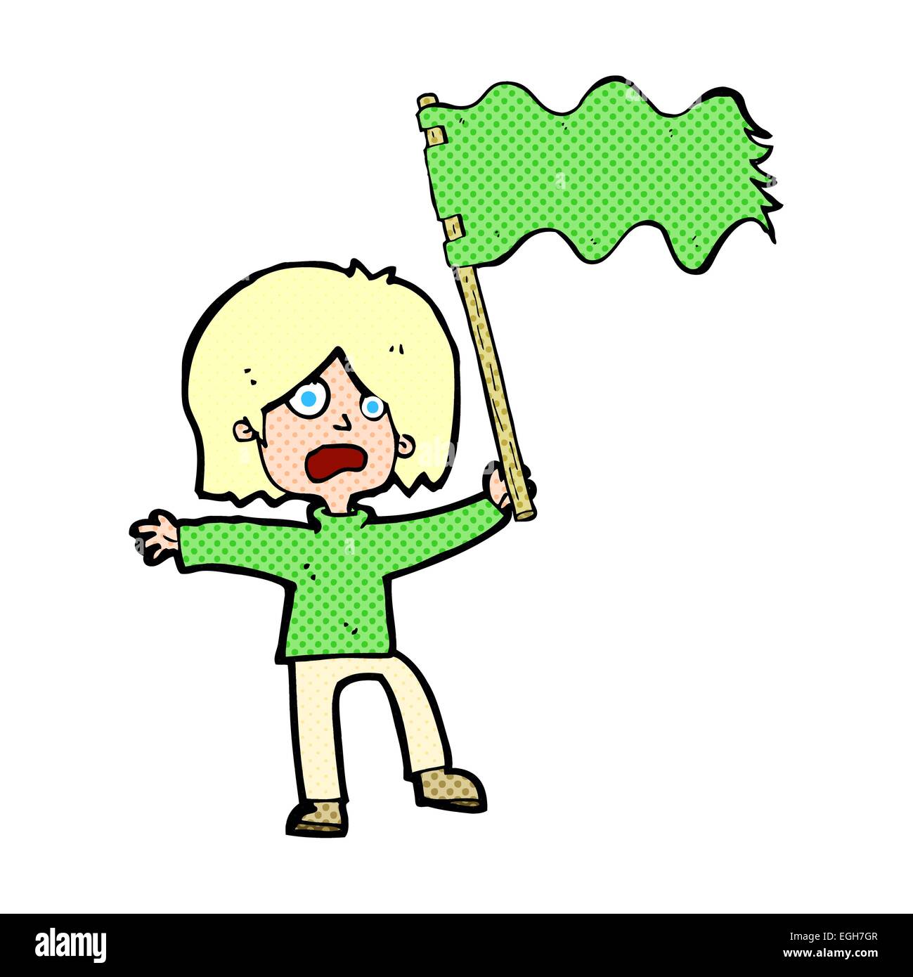 cartoon woman waving green flag Stock Vector Image & Art - Alamy