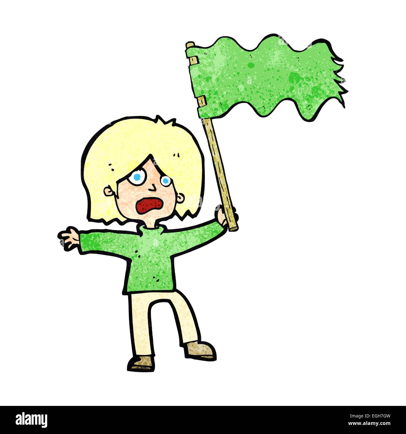 cartoon woman waving green flag Stock Vector Image & Art - Alamy