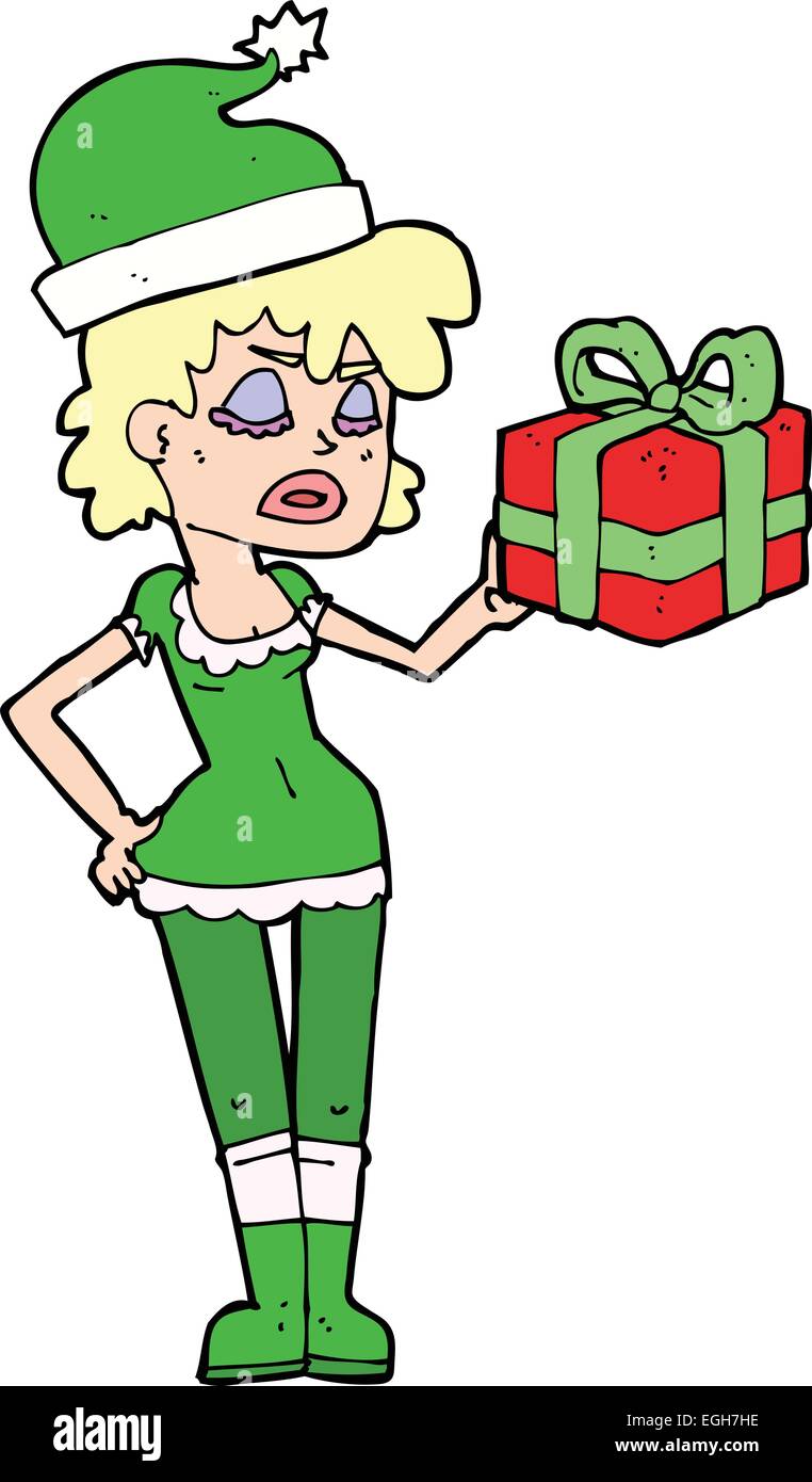 cartoon santa's helper woman with present Stock Vector Image & Art - Alamy