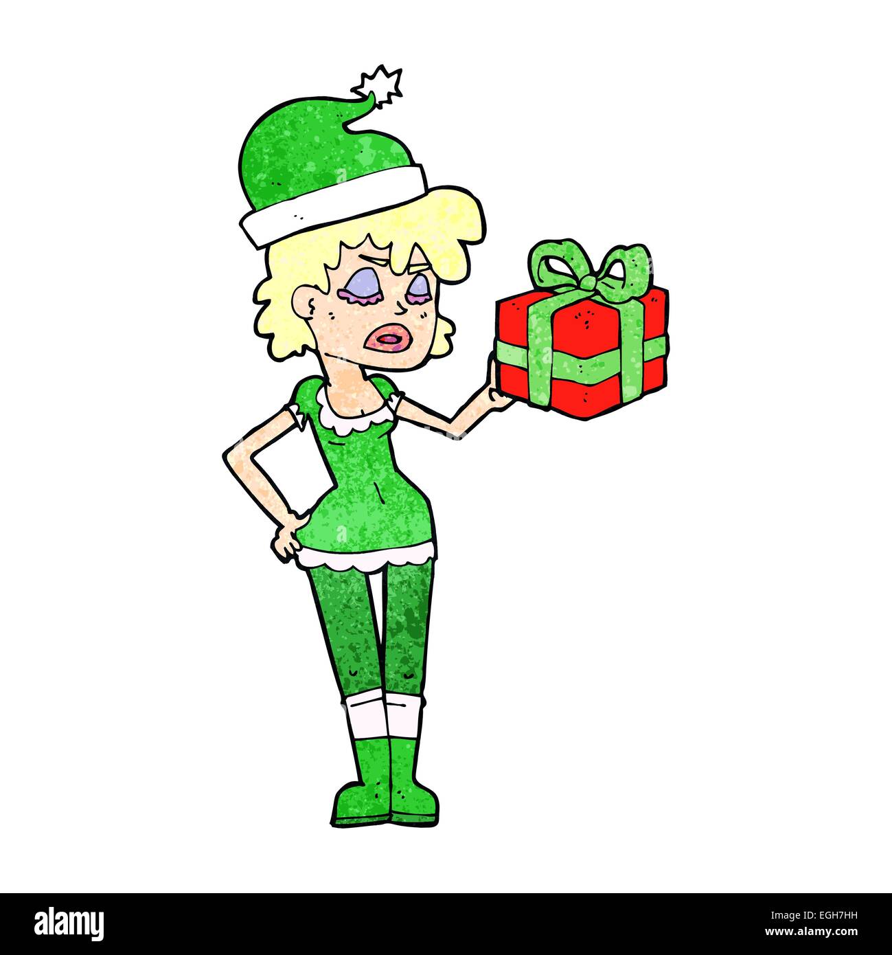 cartoon santa's helper woman with present Stock Vector Image & Art - Alamy