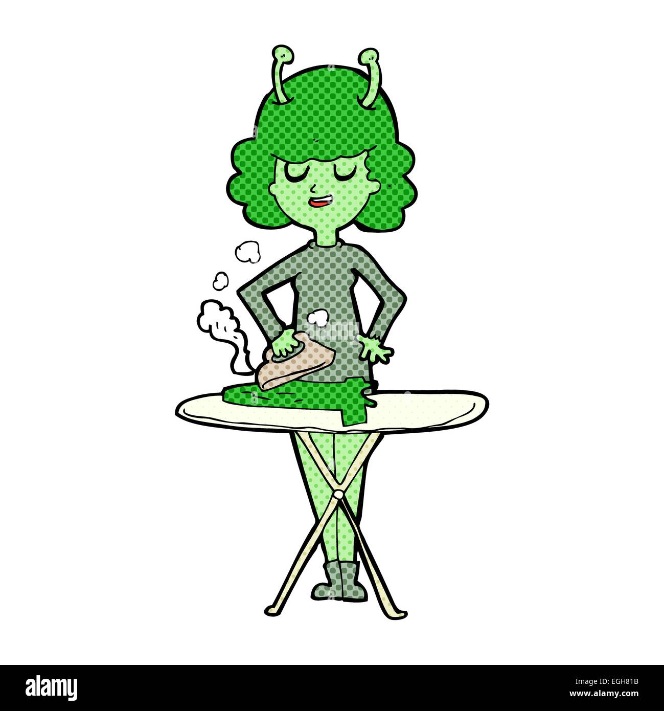 cartoon alien woman ironing Stock Vector Image & Art - Alamy