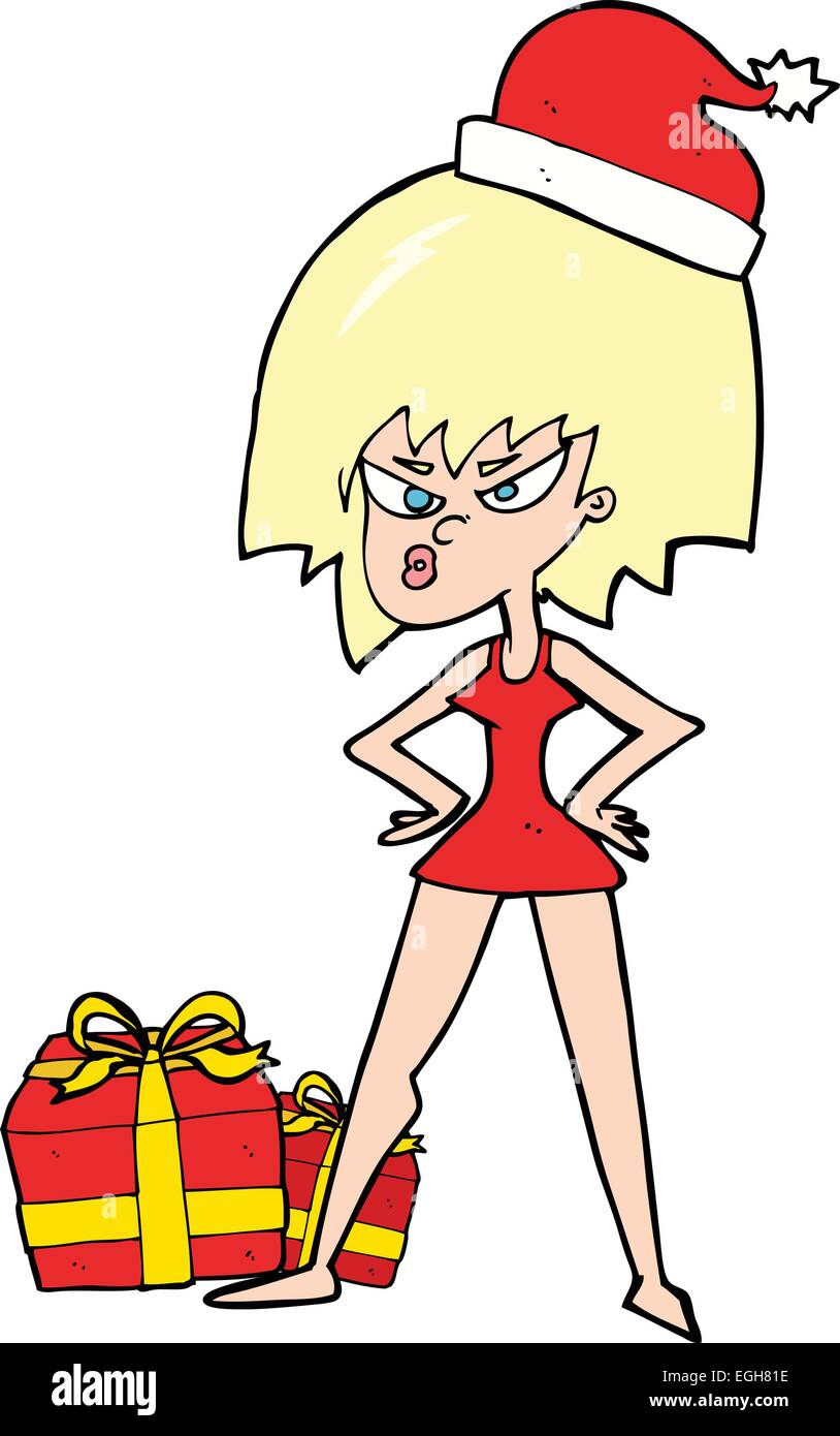 cartoon woman angry at christmas present Stock Vector Image & Art - Alamy