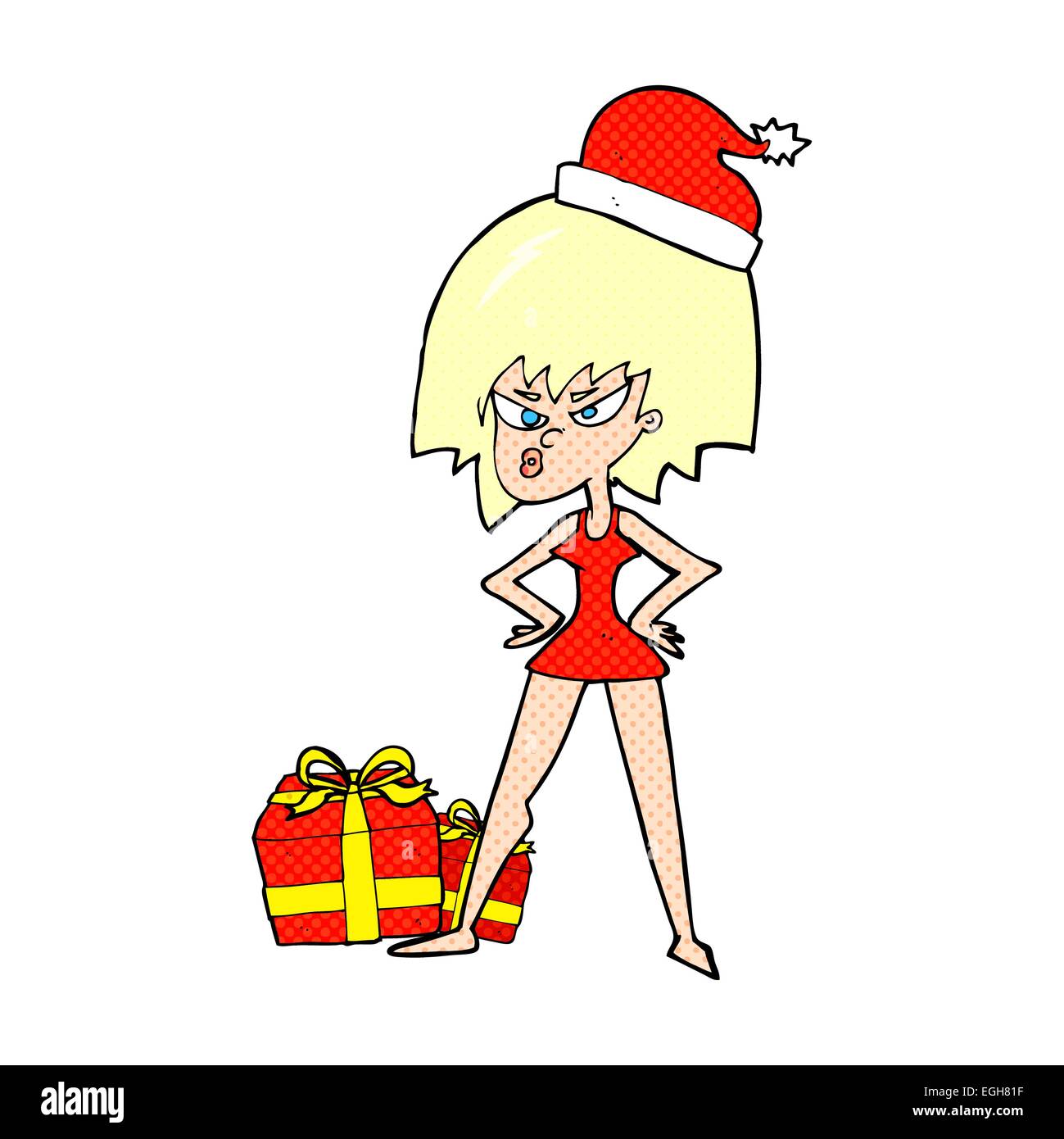 cartoon woman angry at christmas present Stock Vector Image & Art - Alamy