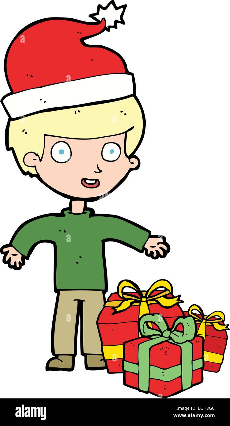 cartoon boy with christmas present Stock Vector Image & Art - Alamy