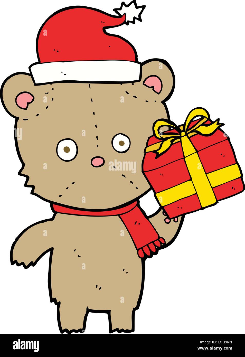 cartoon christmas teddy bear with present Stock Vector Image & Art - Alamy