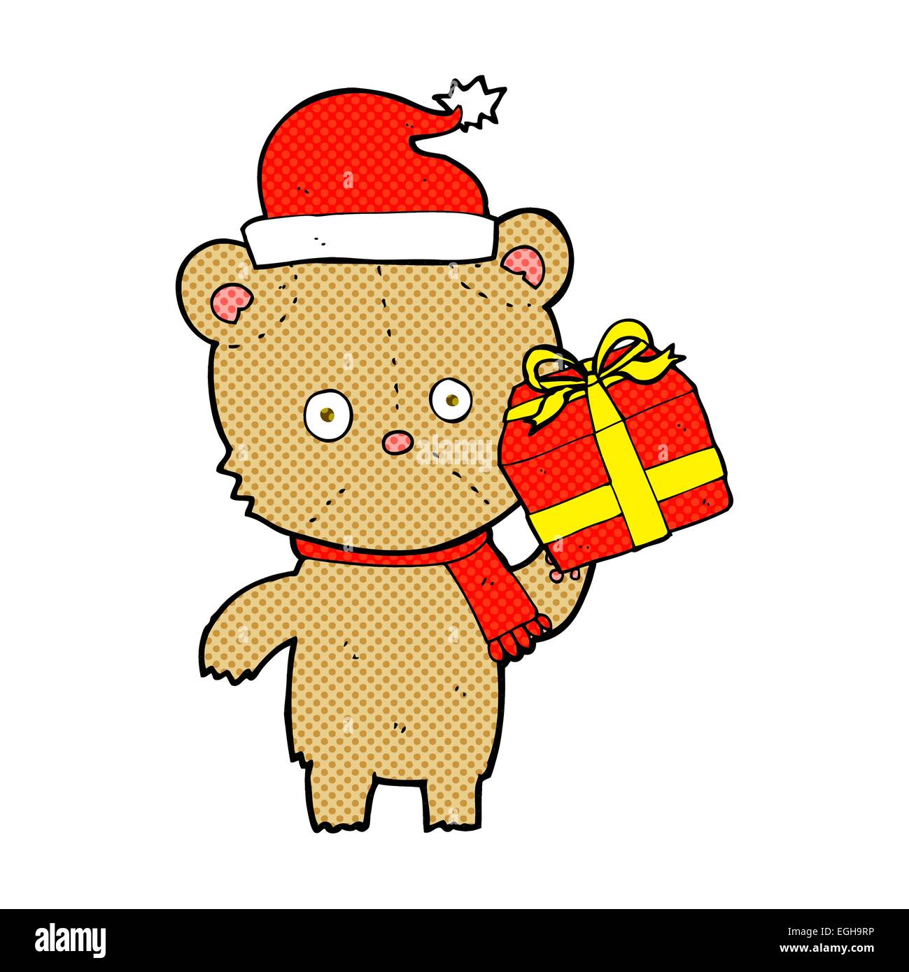 cartoon christmas teddy bear with present Stock Vector Image & Art - Alamy