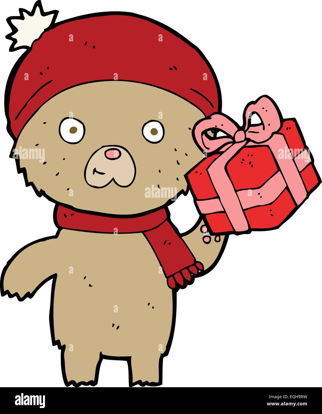 cartoon christmas teddy bear with present Stock Vector Image & Art - Alamy