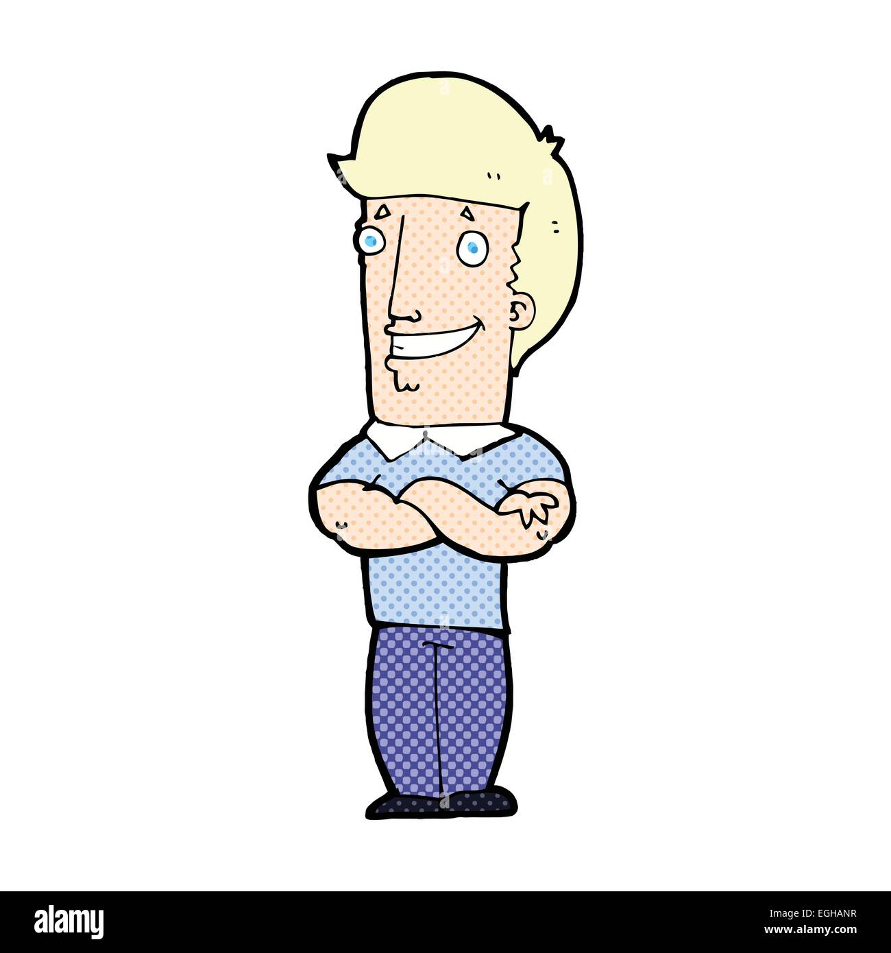 retro comic book style cartoon man with folded arms grinning Stock ...