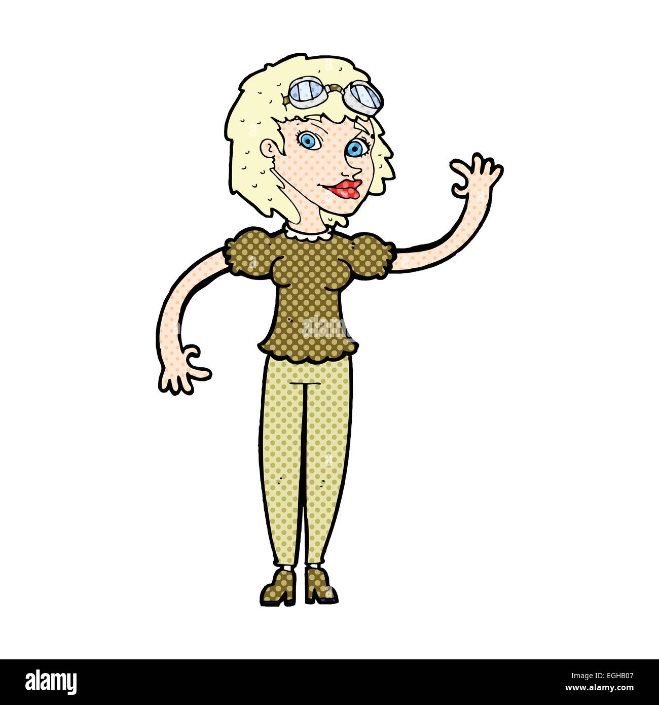 retro comic book style cartoon pilot woman waving Stock Vector Image ...