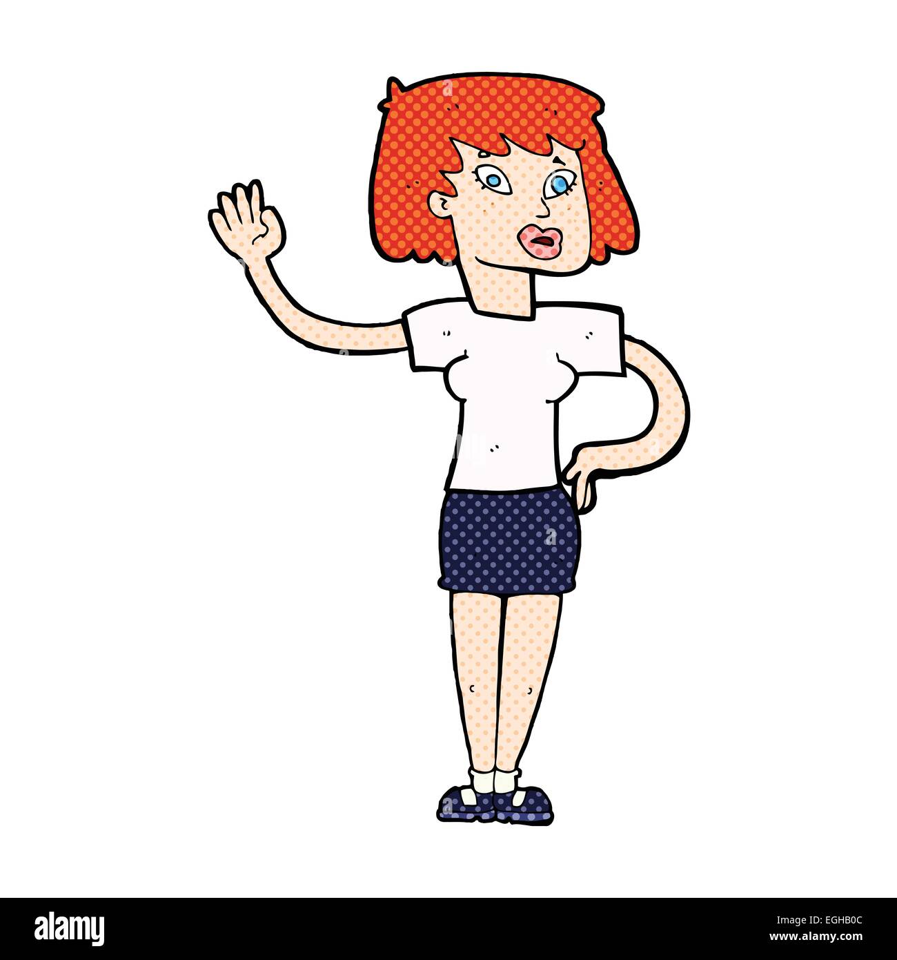 retro comic book style cartoon woman waving Stock Vector Image & Art ...