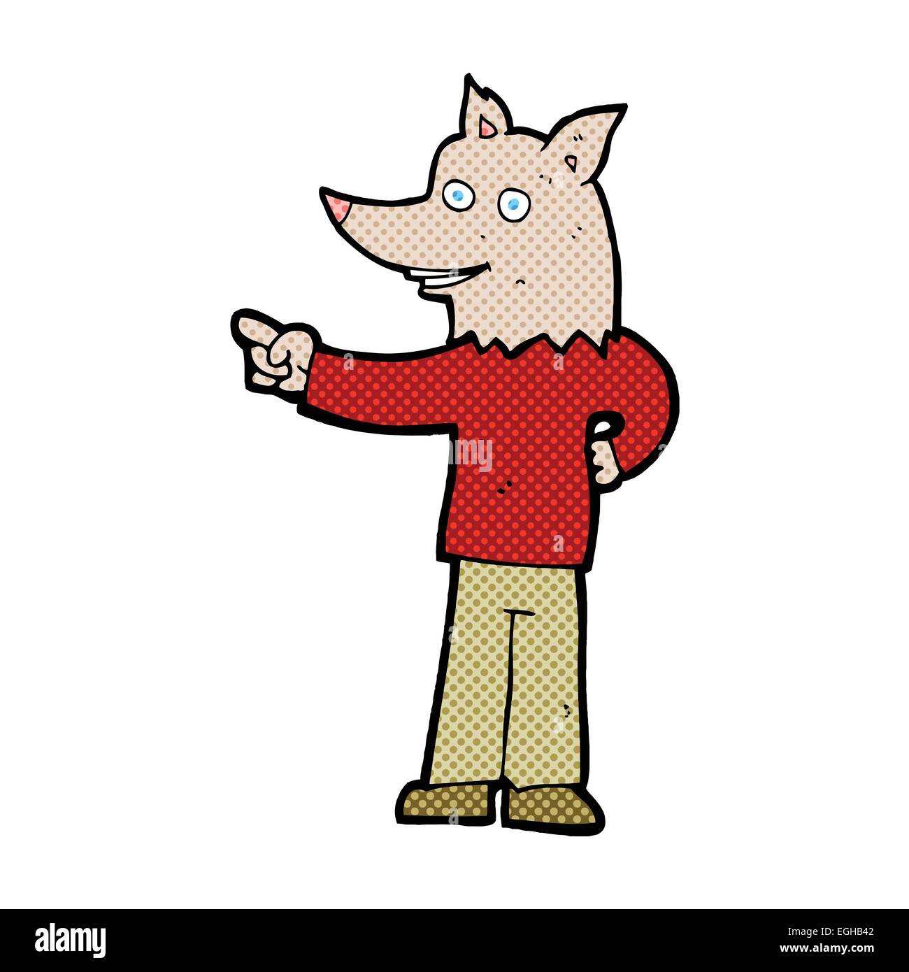 retro comic book style cartoon wolf man pointing Stock Vector Image ...