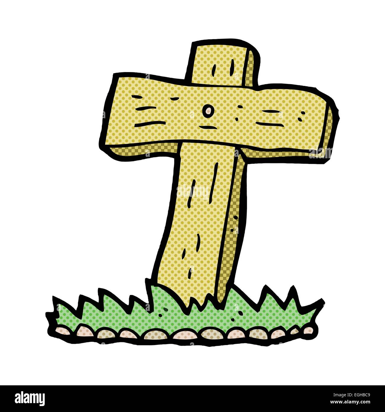 retro comic book style cartoon wooden cross grave Stock Vector Image ...