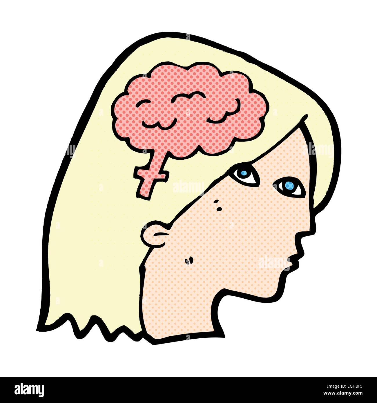 retro comic book style cartoon female head with brain symbol Stock ...