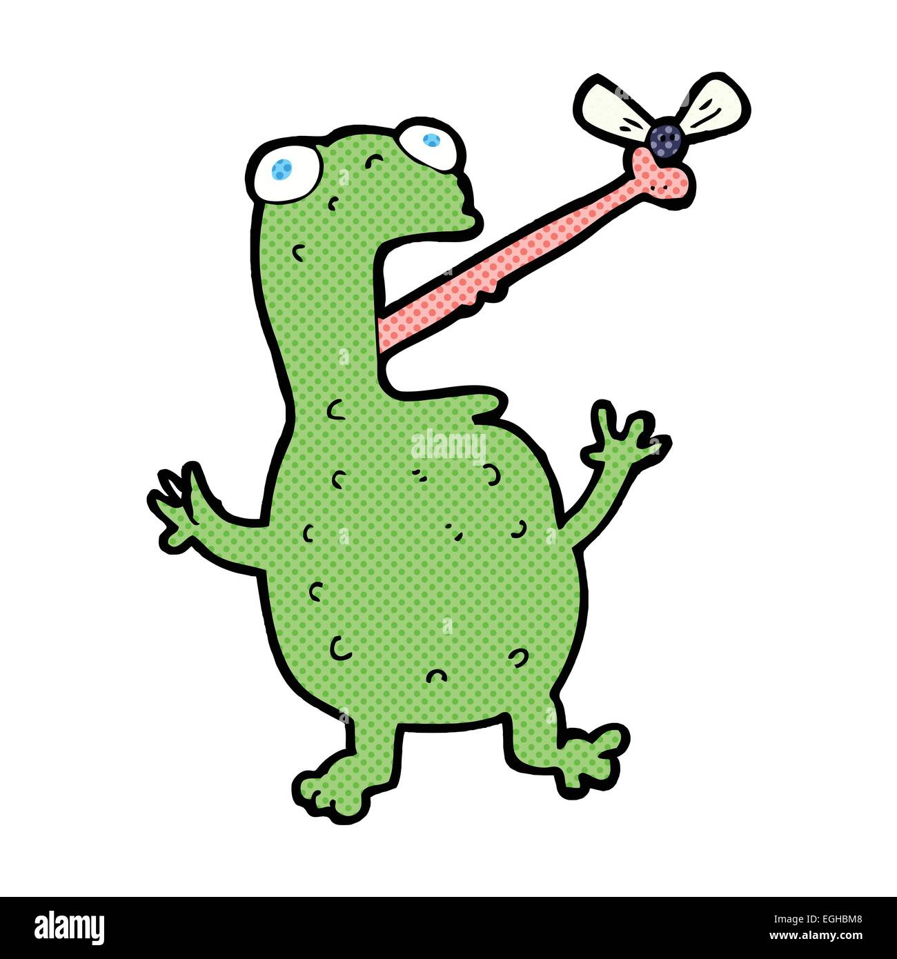 retro comic book style cartoon frog catching fly Stock Vector Image ...