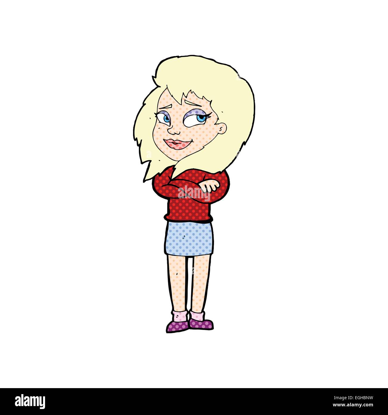 retro comic book style cartoon woman with crossed arms Stock Vector ...