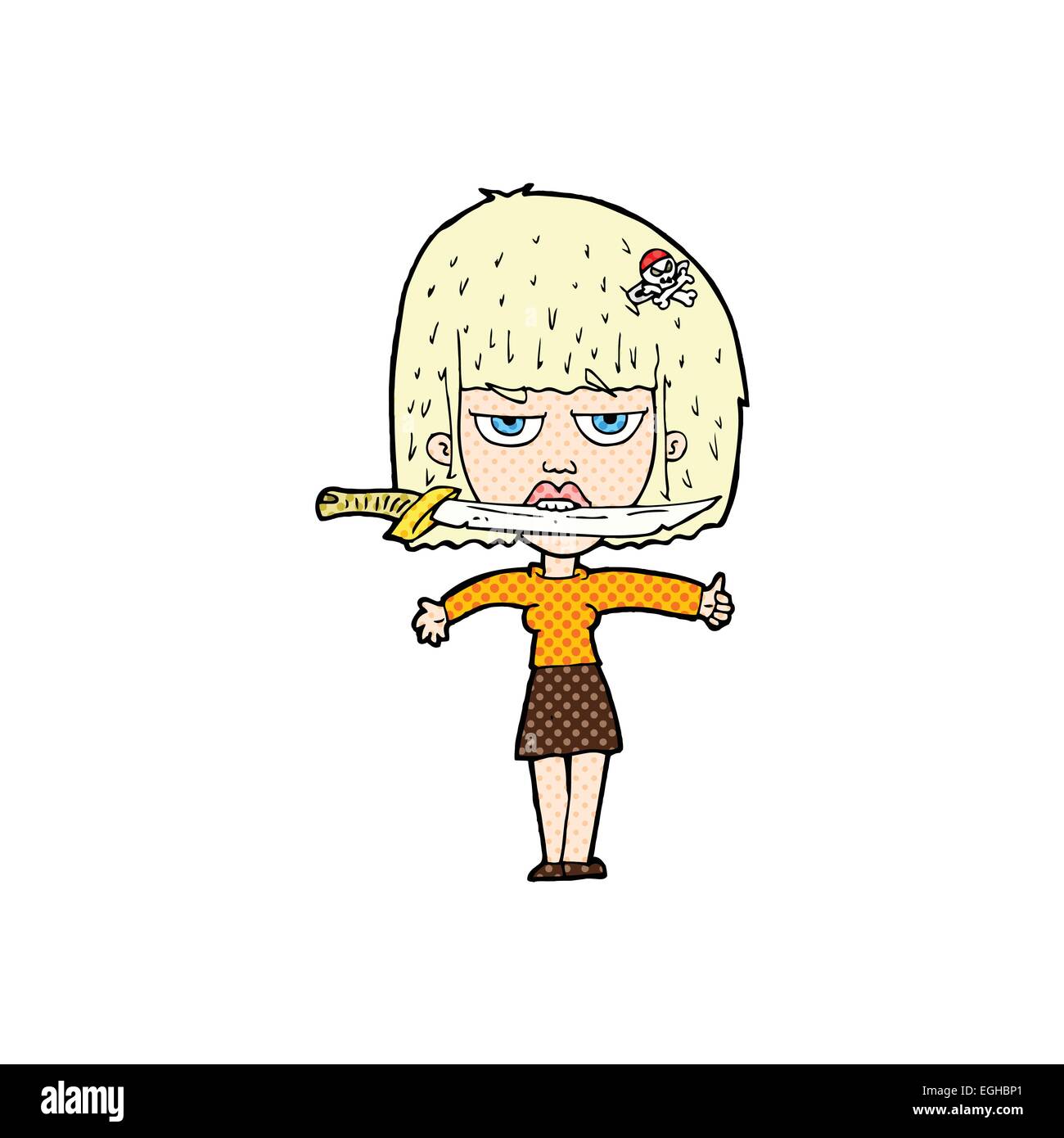 retro comic book style cartoon woman with knife between teeth Stock ...