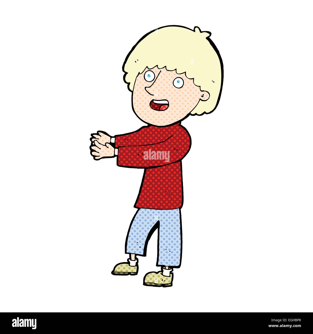 retro comic book style cartoon happy man showing Stock Vector Image ...
