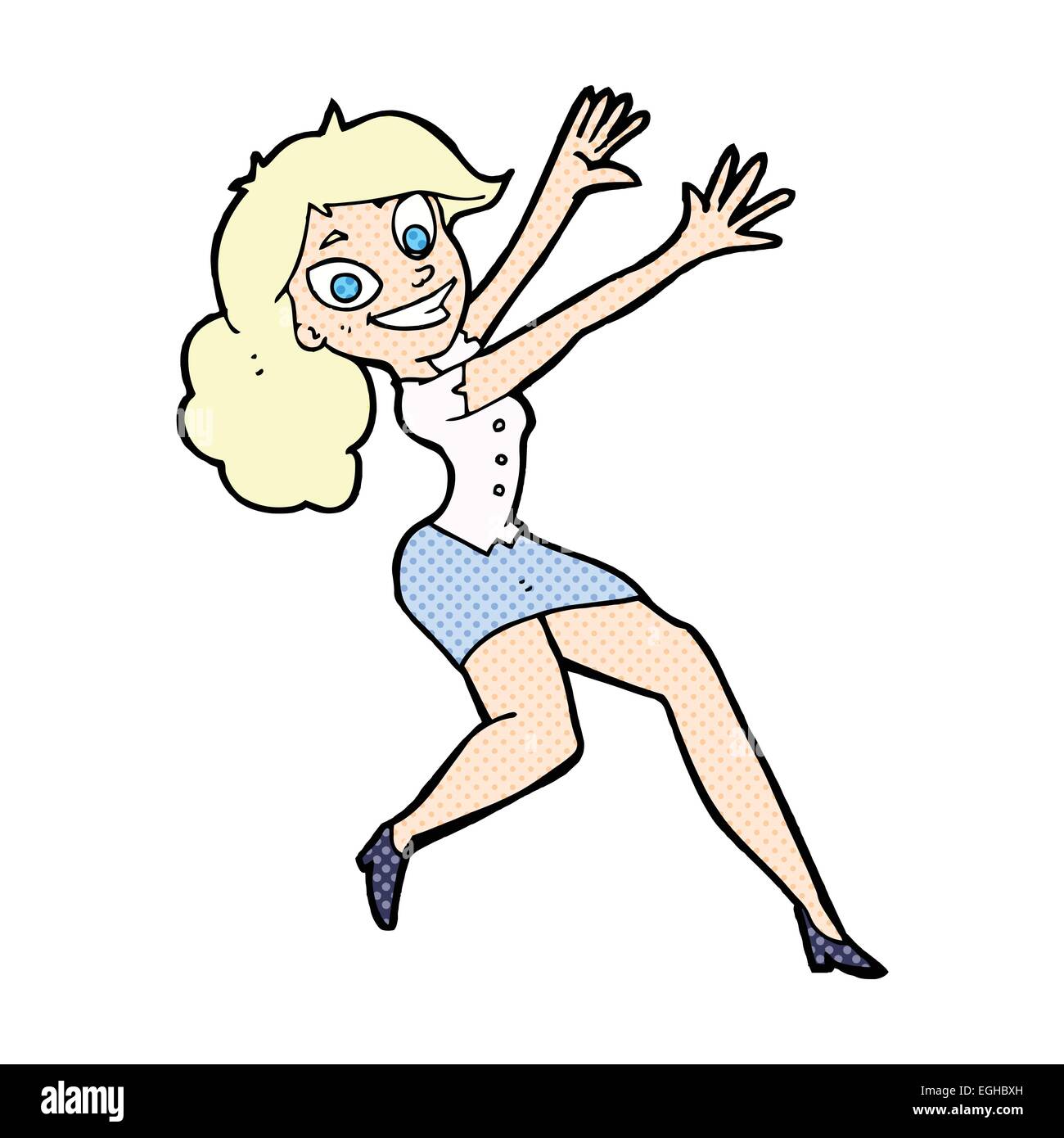 retro comic book style cartoon happy woman jumping Stock Vector Image ...