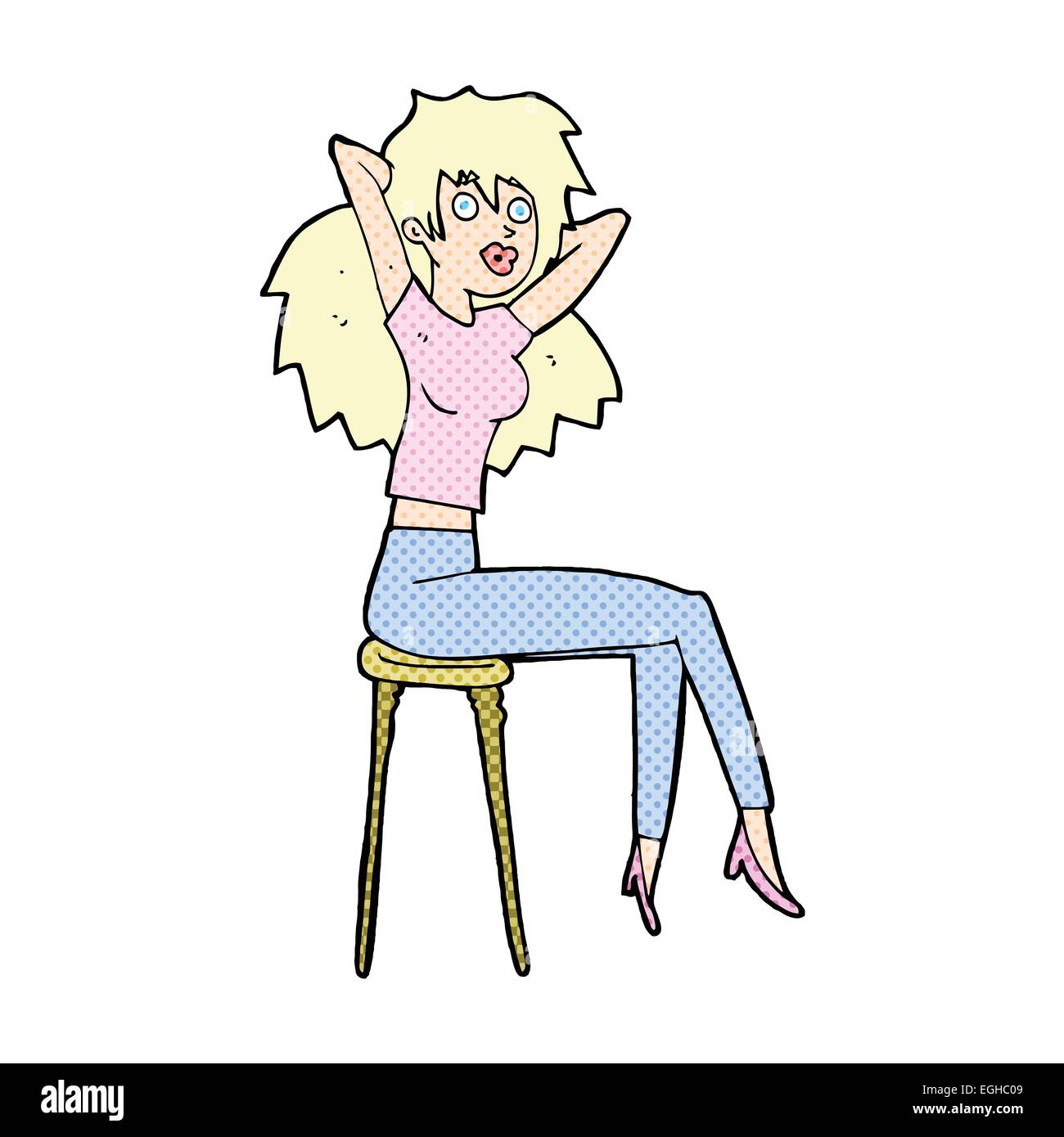 retro comic book style cartoon woman posing on stool Stock Vector Image ...