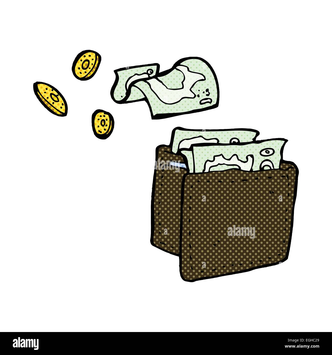 retro comic book style cartoon wallet spilling money Stock Vector Image ...