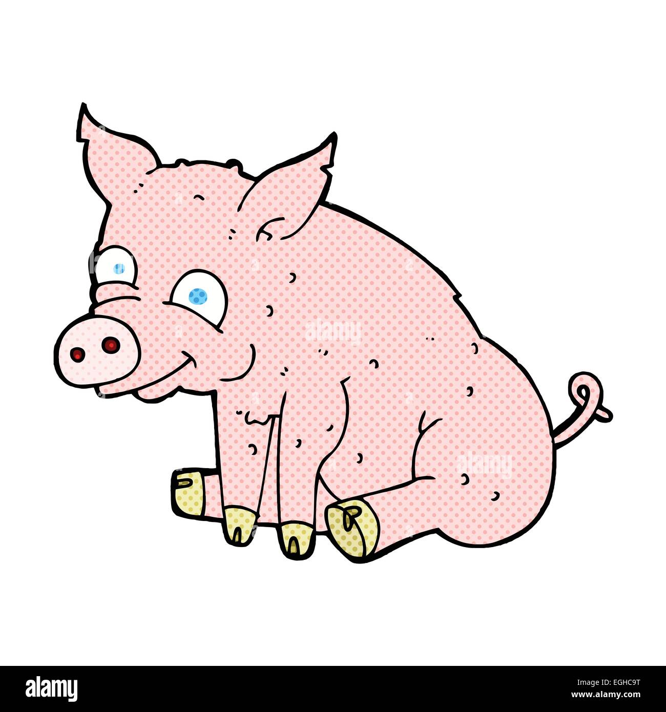 retro comic book style cartoon happy pig Stock Vector Image & Art - Alamy