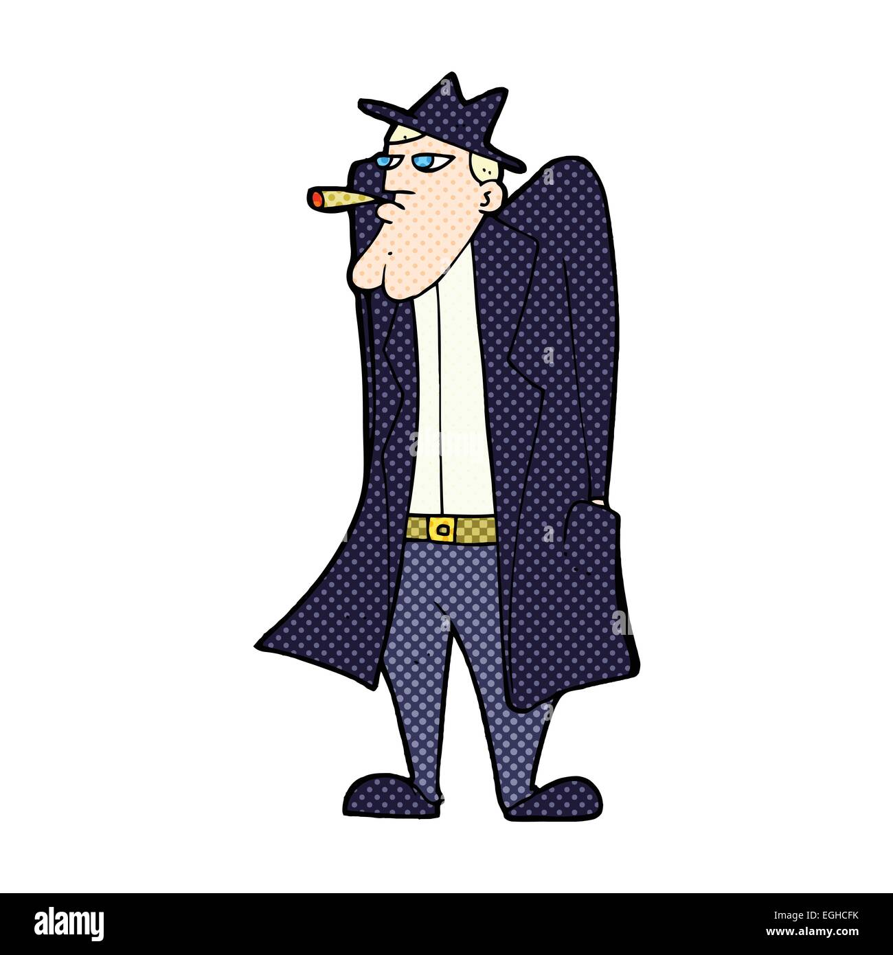 retro comic book style cartoon man in hat and trench coat Stock Vector ...
