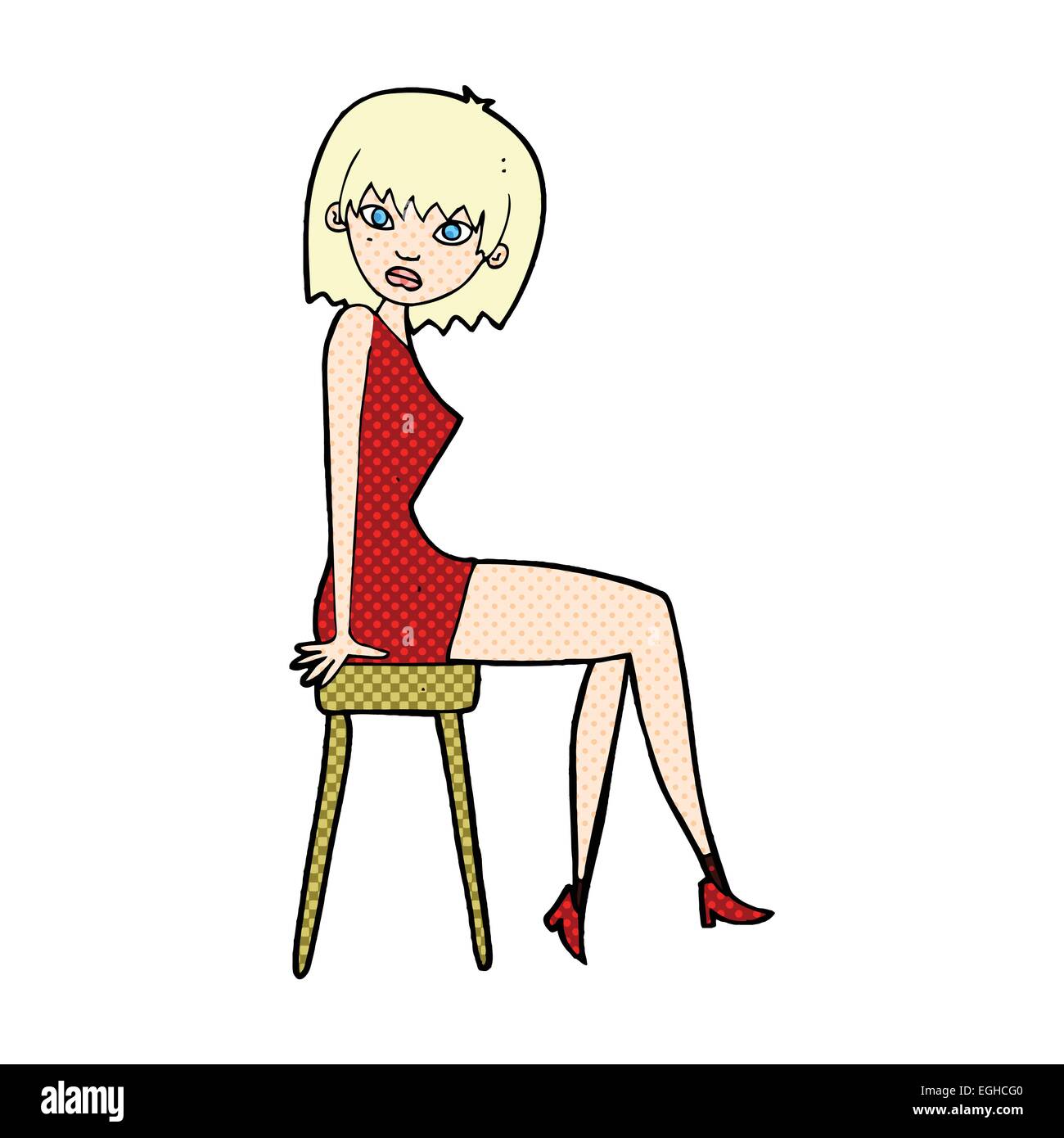 retro comic book style cartoon woman sitting on stool Stock Vector ...