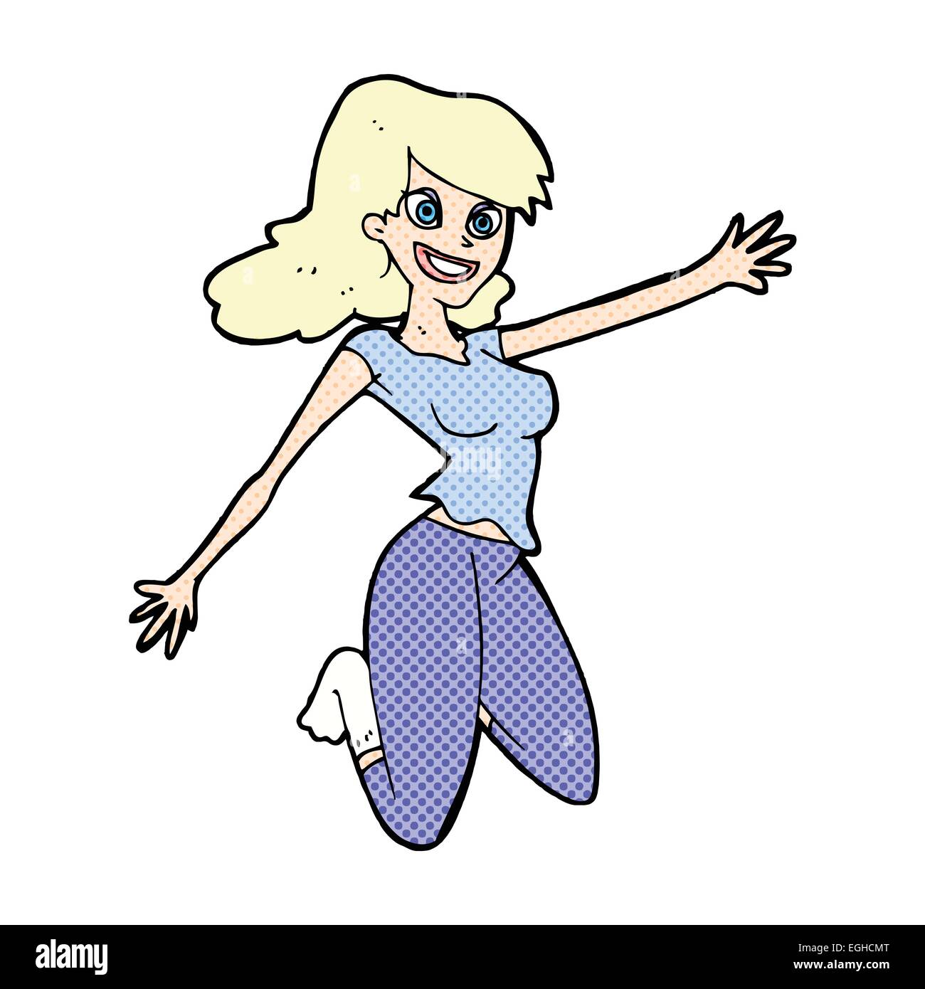 retro comic book style cartoon jumping woman Stock Vector Image & Art ...