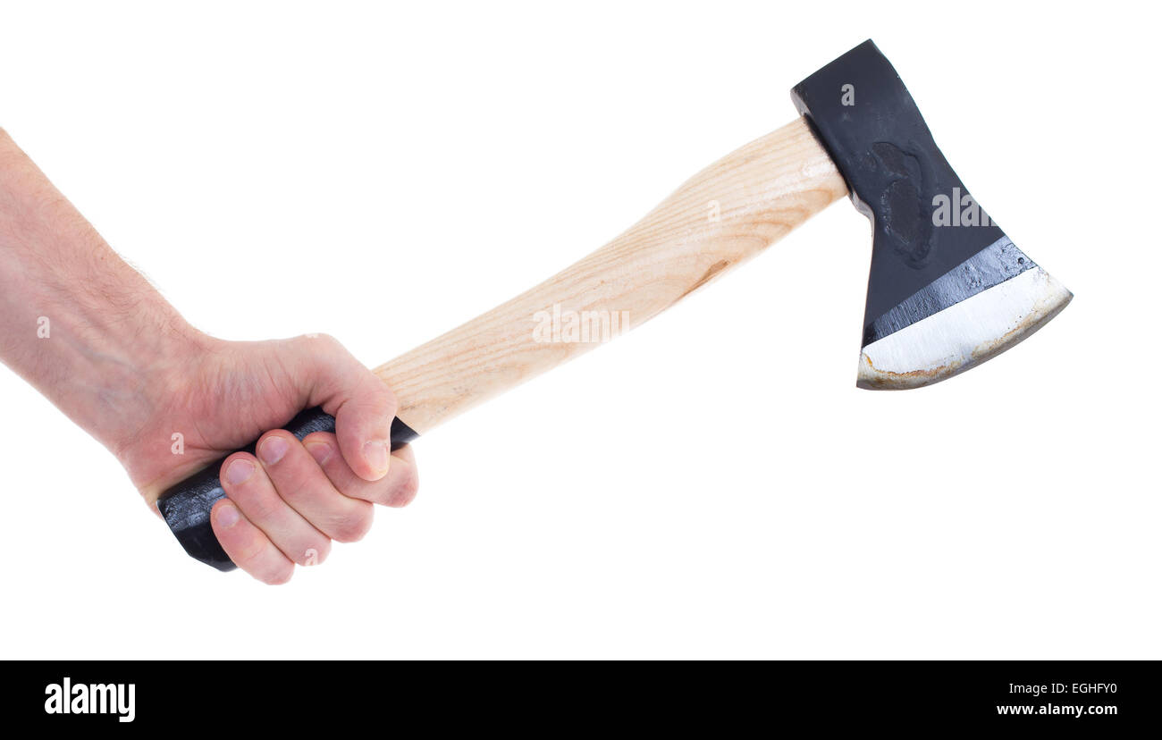 Hand holding a modern axe, isolated on white Stock Photo - Alamy