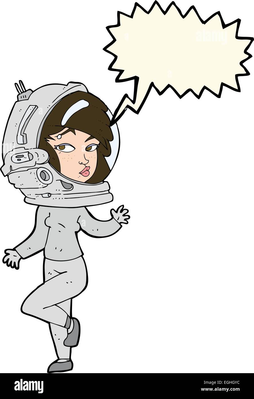 cartoon woman wearing space helmet with speech bubble Stock Vector ...