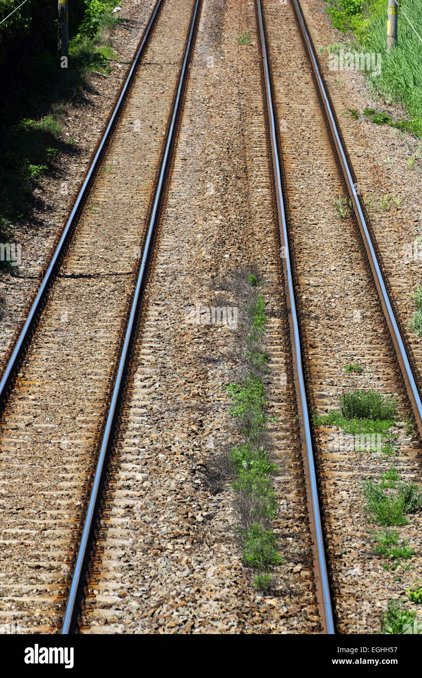 double railroad perspective from above Stock Photo - Alamy