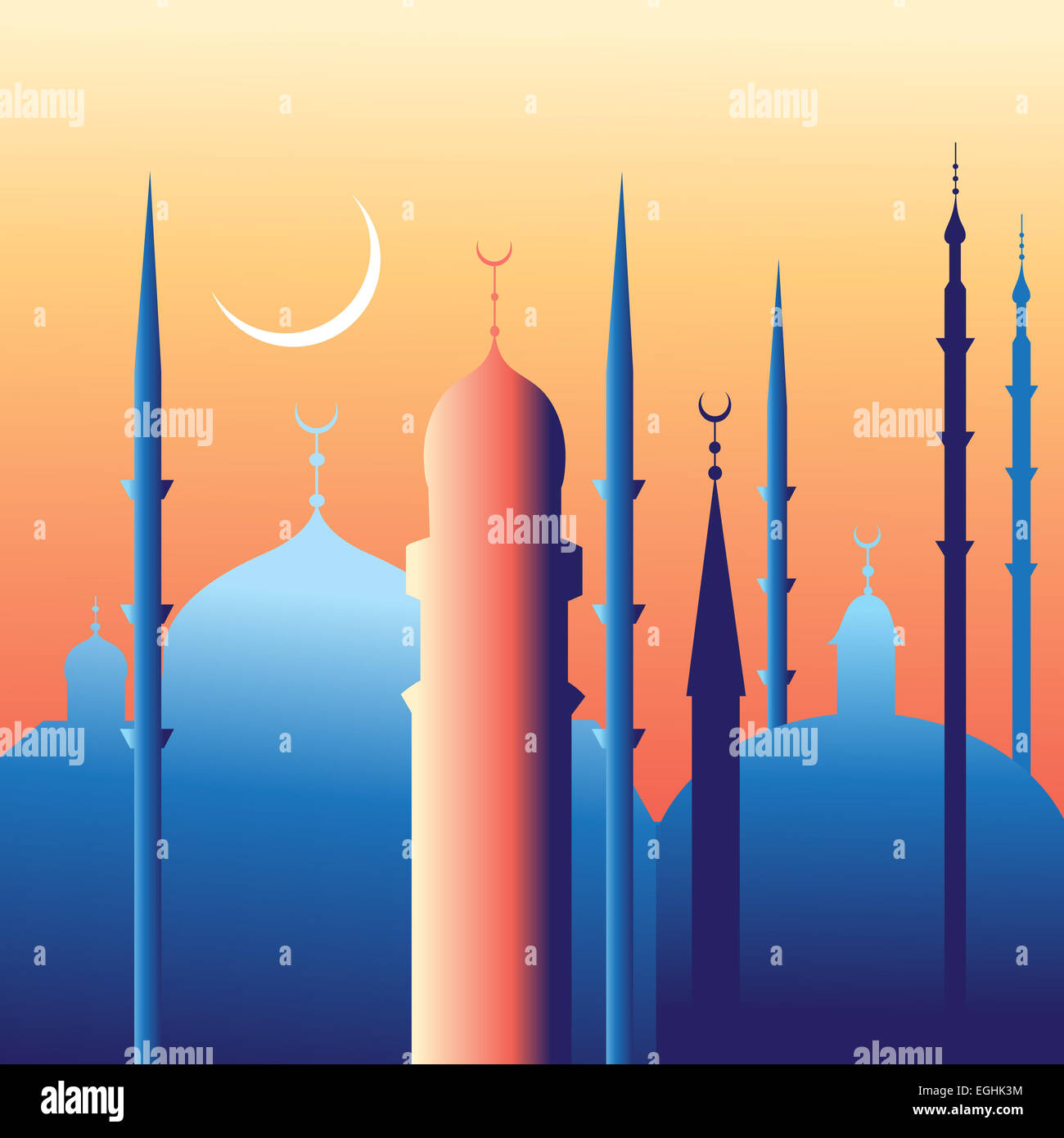 landscape with beautiful mosques and minarets of the month Stock Photo ...