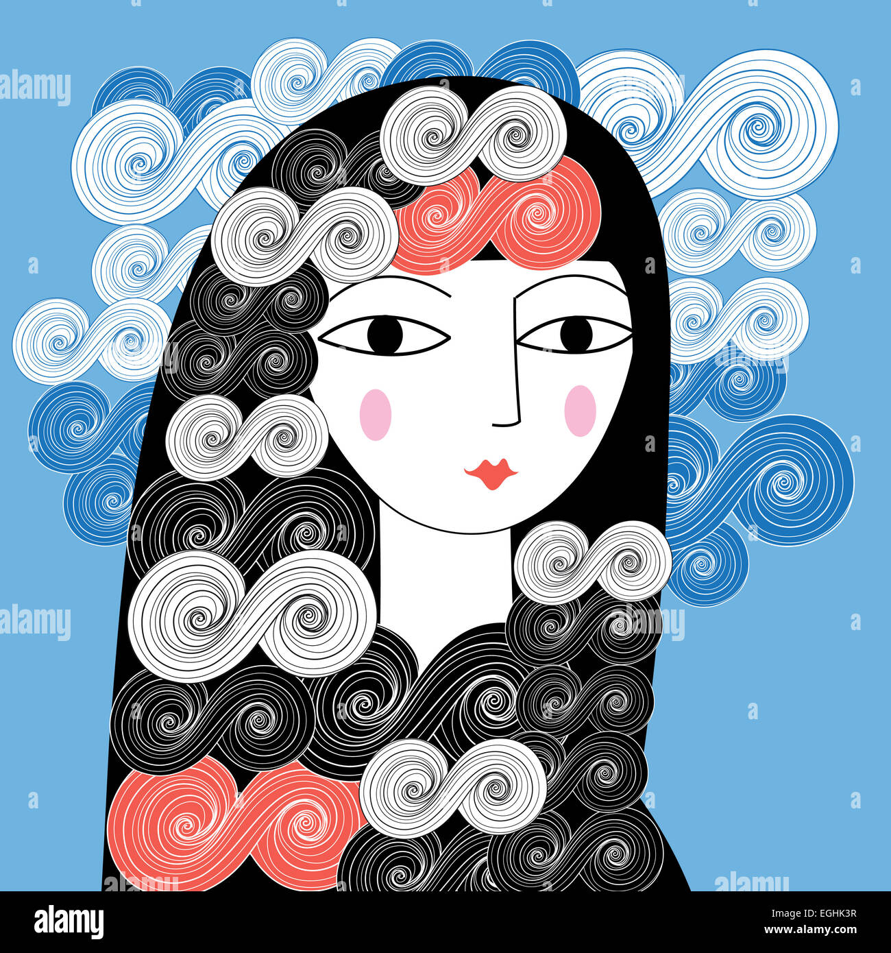 graphic portrait of a beautiful girl illustration Stock Photo - Alamy