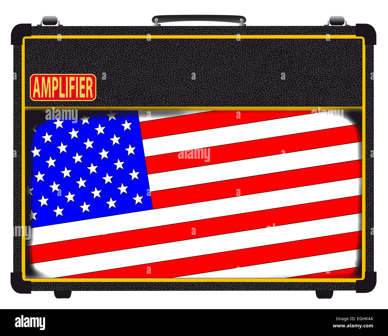 A classic rock and roll valve amplifier with a Stars and Stripes flag ...