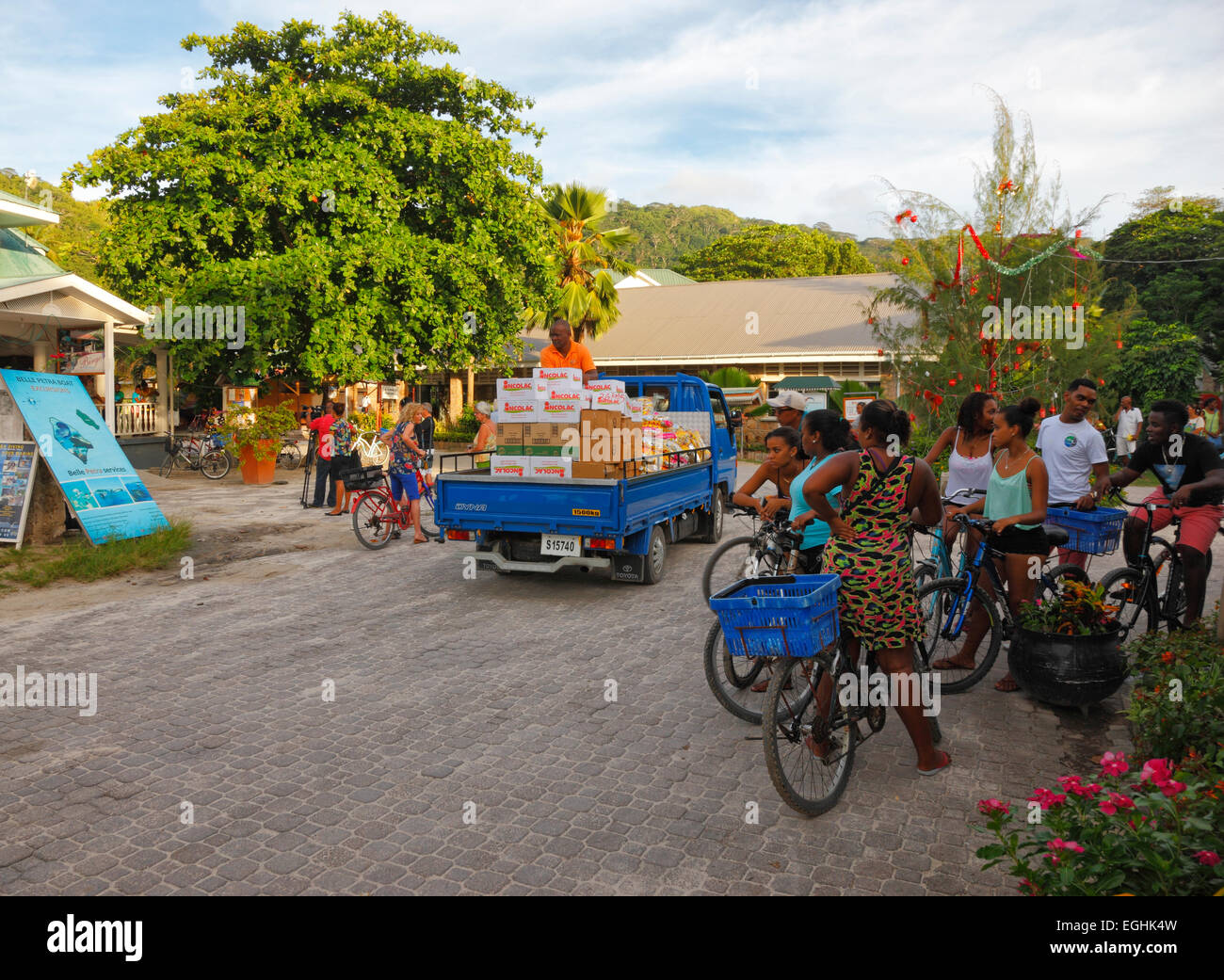 Seychelles people, La Digue Stock Photo - Alamy