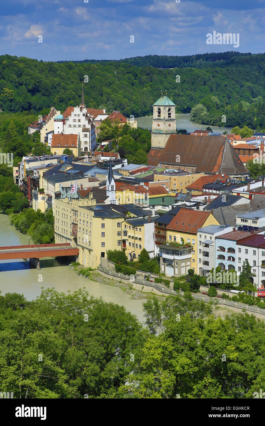 View of the town of Wasserburg am Inn, Upper Bavaria, Bavaria, Germany ...