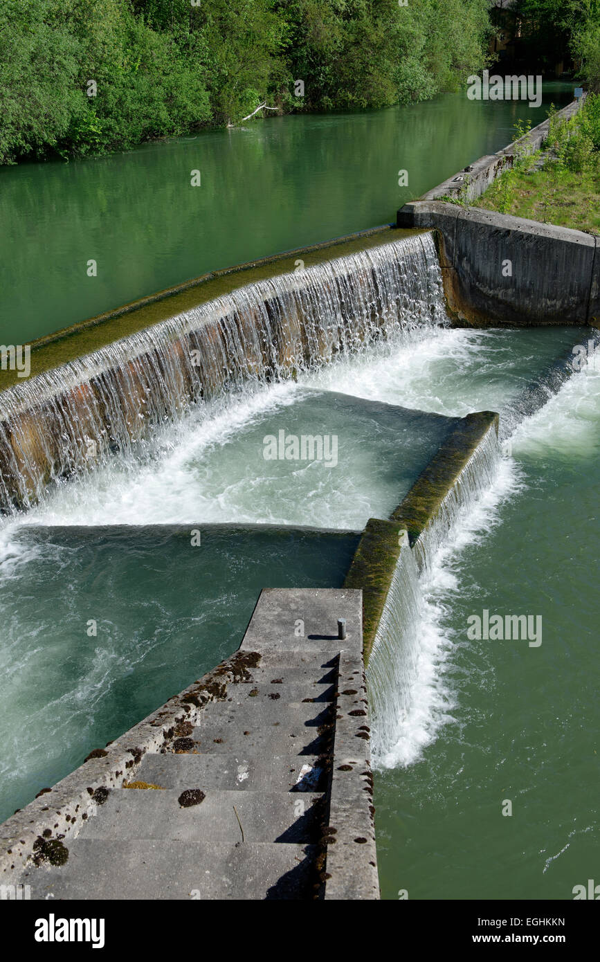 Fish ladder, Loisach river, historic centre of Wolfratshausen, Upper ...