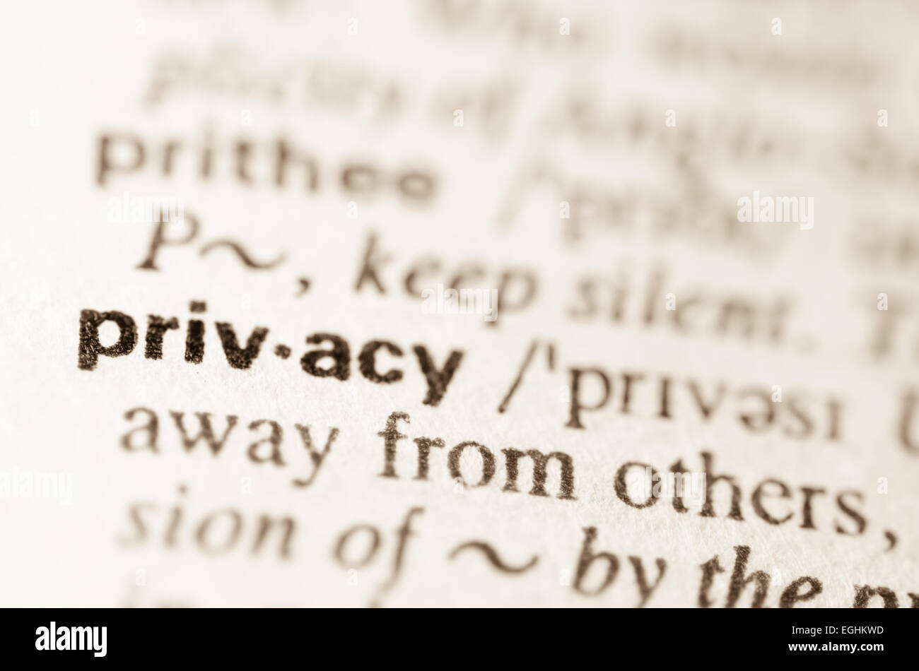 Definition of word privacy in dictionary Stock Photo - Alamy