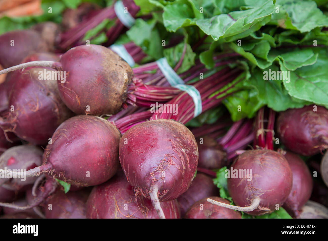 Fine grown beet offered at market stall Stock Photo - Alamy