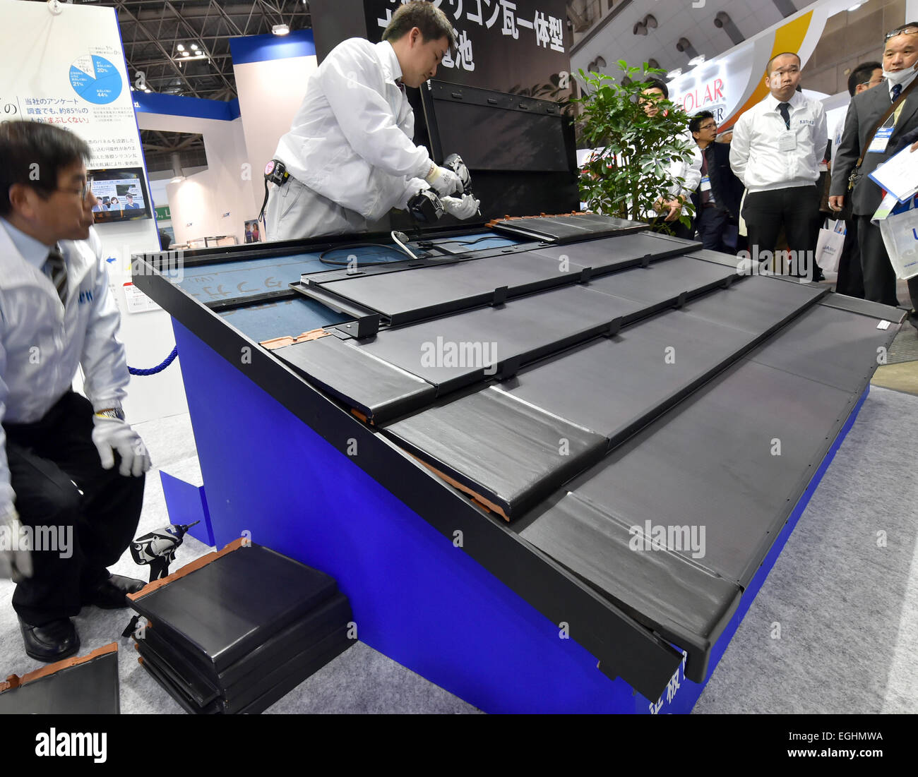 Tokyo, Japan. 25th Feb, 2015. Solar panels are on display at the World ...