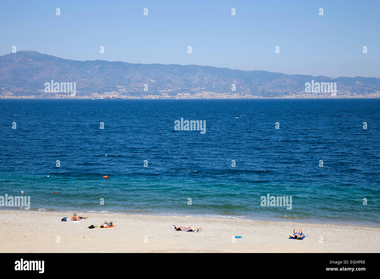 promenade, Reggio Calabria and view of Sicily, Strait of Messina ...
