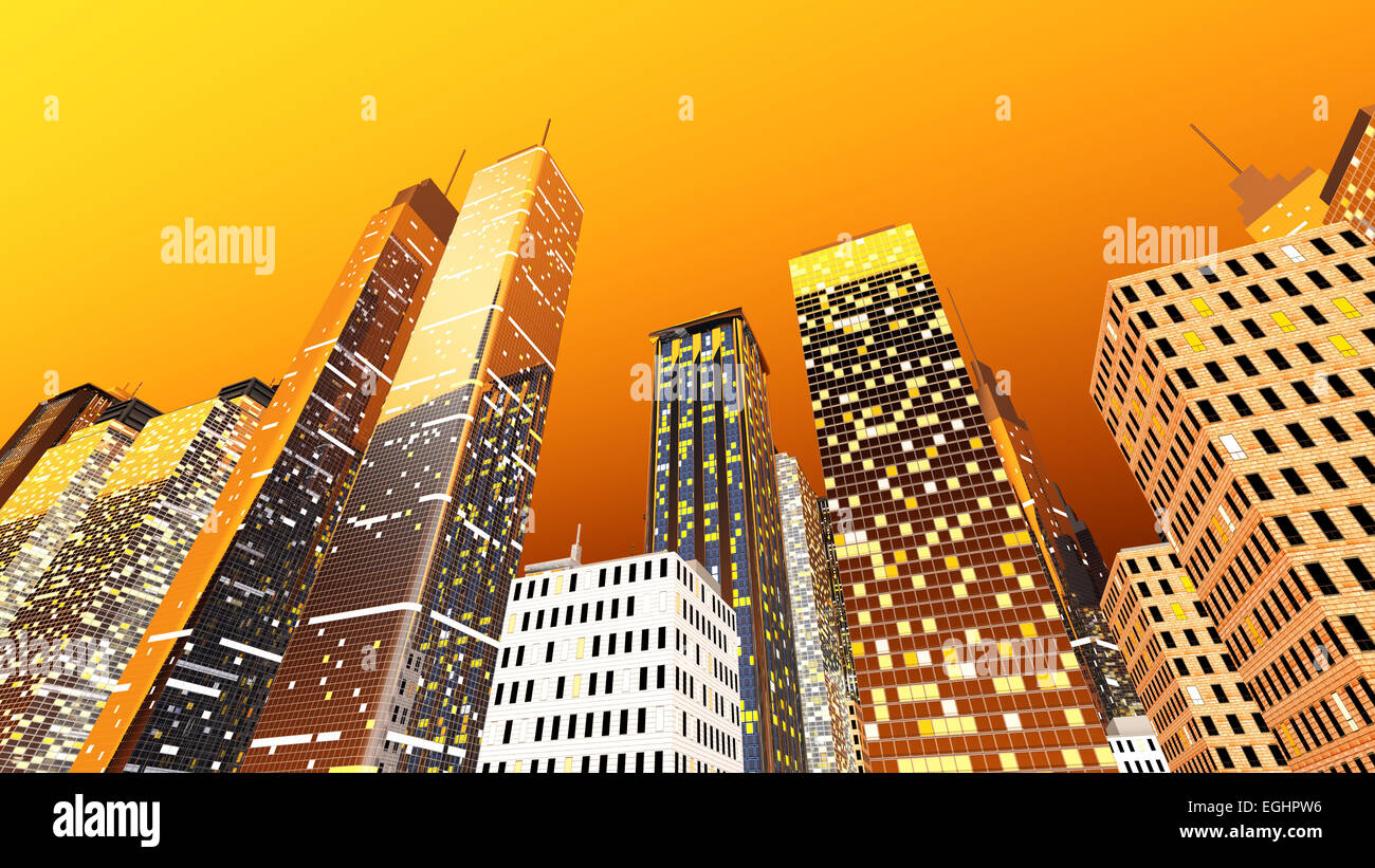 Generic urban architecture and skyscrapers forming a huge city. 3D ...