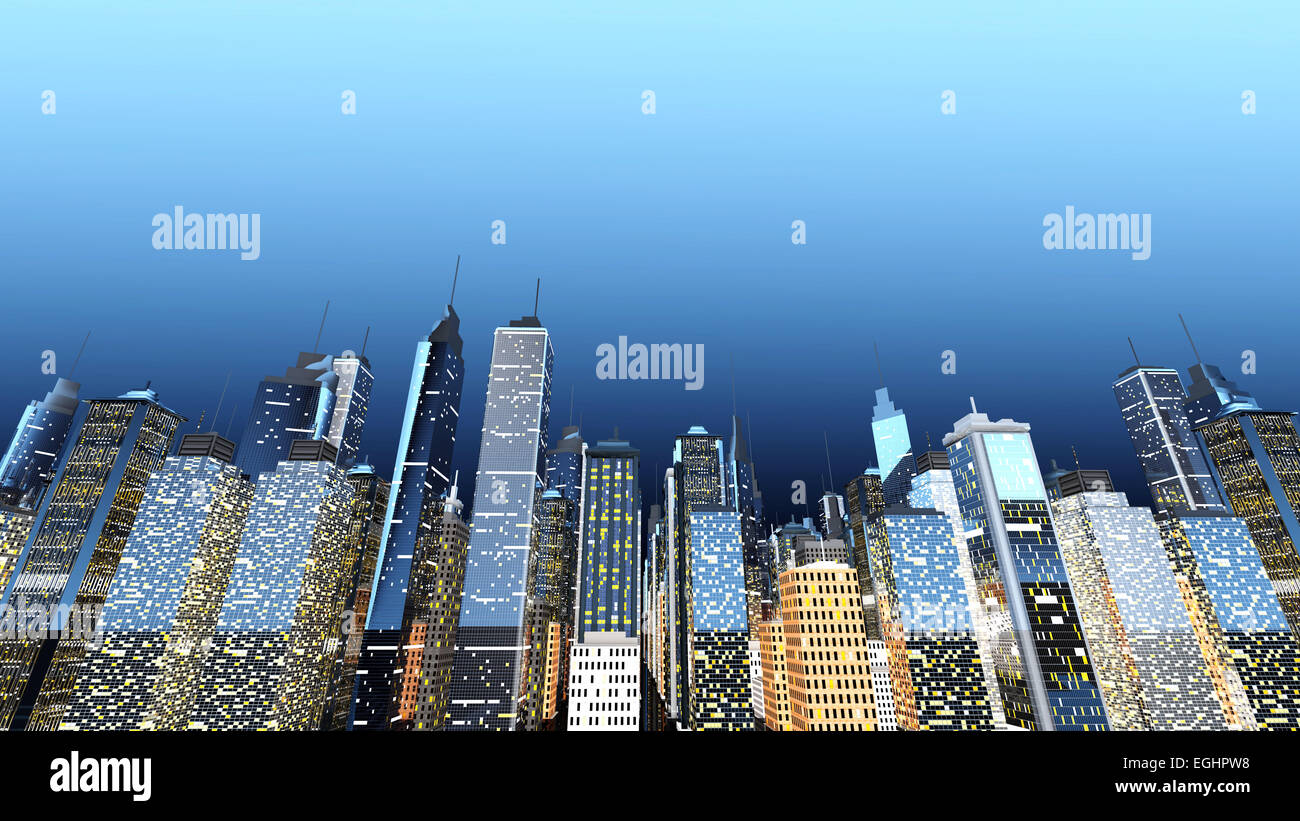 Generic urban architecture and skyscrapers forming a huge city. 3D ...