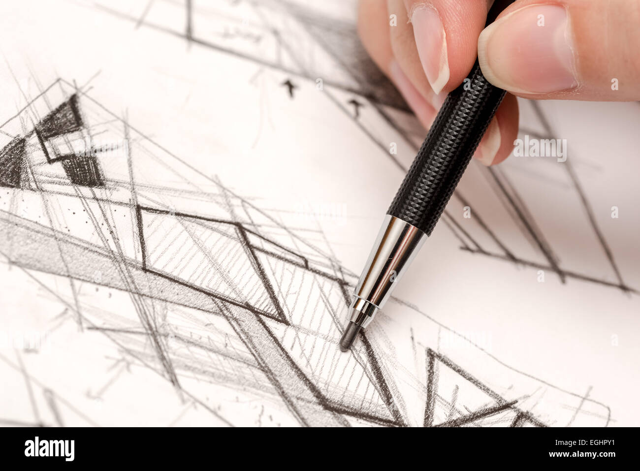 Architect Hand Drawing House Plan Sketch With Pencil Stock Photo - Alamy